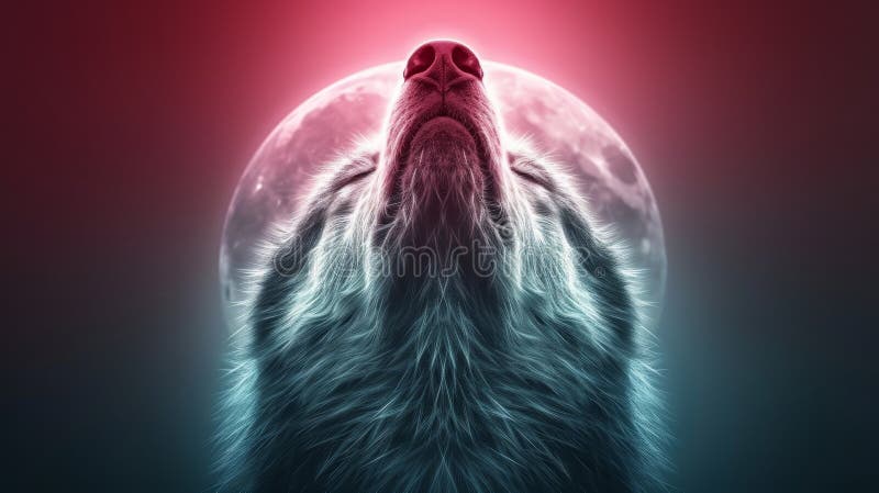 Artistic Rendering of a Wolf Howling at the Moon, Illuminated by a ...