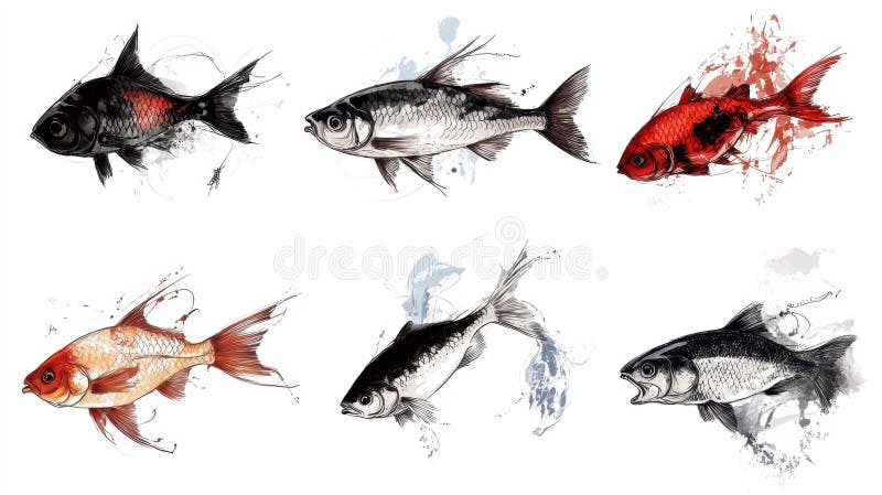 Artistic Renderings of Diverse Fish with Splashing Watercolor Effects ...