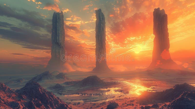 An Artistic Rendition of an Alien Landscape with Towering Rock ...