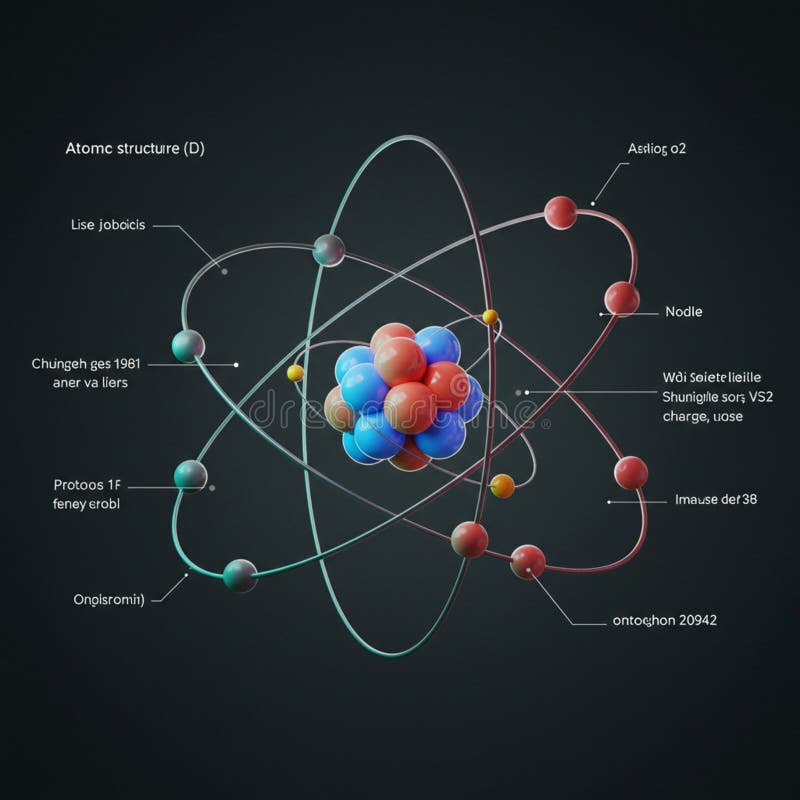 An Artistic Representation of an Atomic Structure, Featuring a Central ...