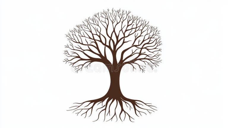 Artistic Representation of a Bare Tree with Branches and Roots Stock ...