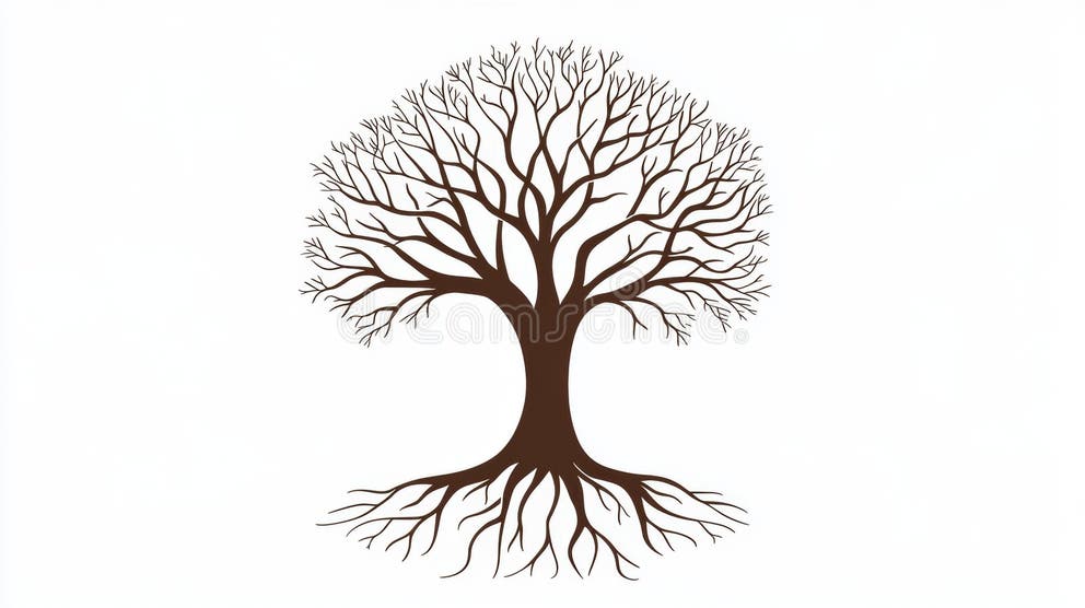 Artistic Representation of a Bare Tree with Branches and Roots Stock ...