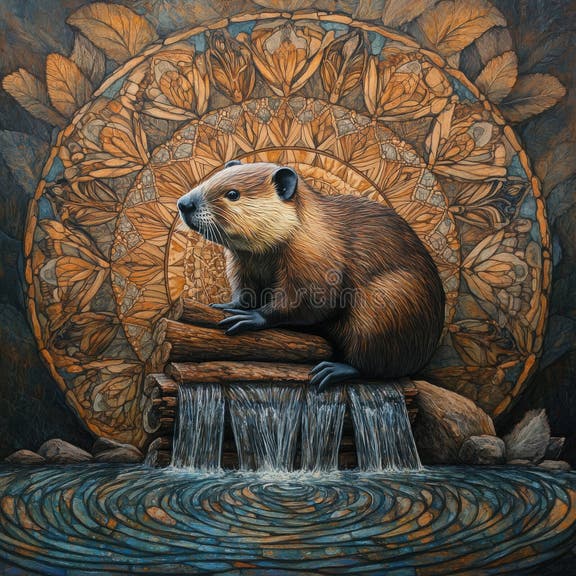 Artistic Representation of a Beaver with Nature Elements in Background ...