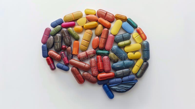 Artistic Representation of a Brain Formed with Colorful Tablets on a ...