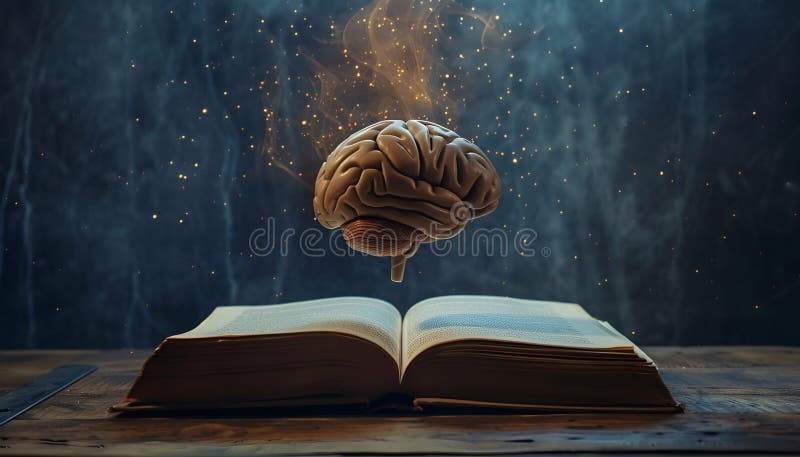 Artistic Representation of a Brain on Top of an Open Book with a Dark ...