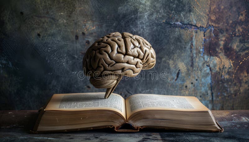 Artistic Representation of a Brain on Top of an Open Book with a Dark ...