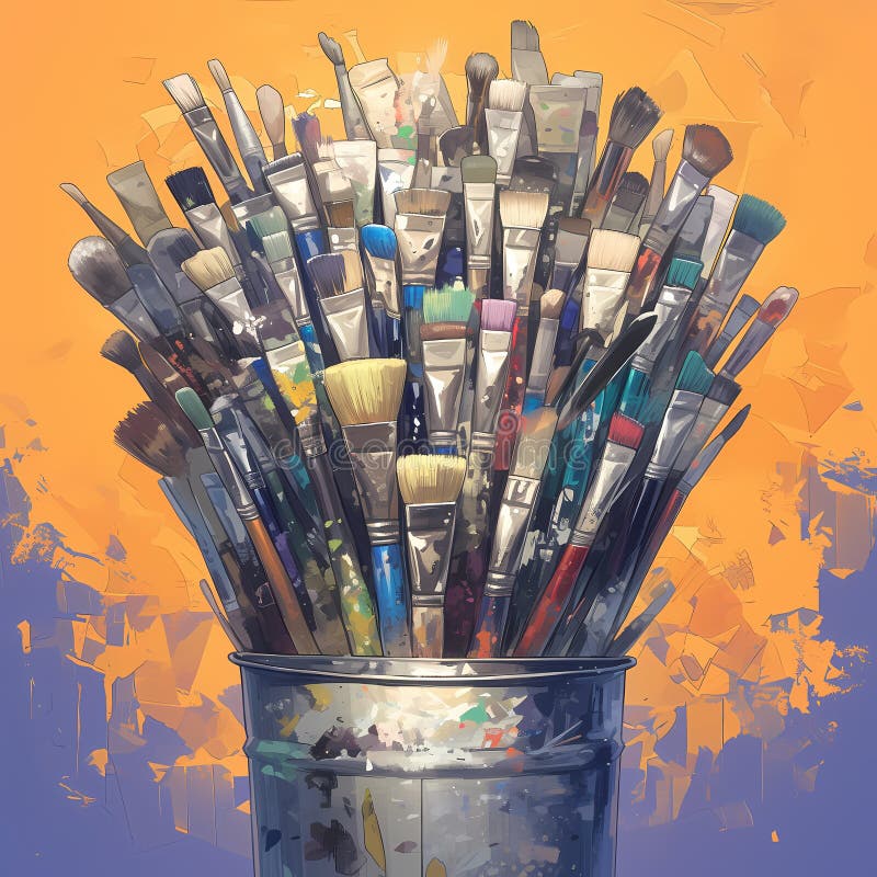 Artistic Representation of Brushes in a Container Stock Illustration ...
