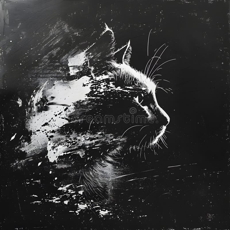 Artistic Representation of a Cat S Profile Outlined on Black Paper with ...