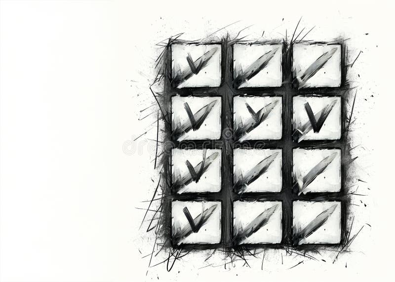 Artistic Representation of Checkboxes Filled with Marks on a Textured ...