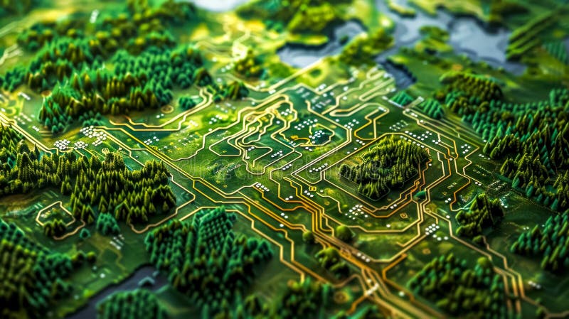 Circuit Board Forest Landscape Concept Stock Photo - Image of pathways ...