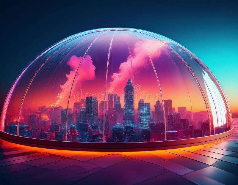 Artistic Representation of a City Under a Dome with Carbon Monoxide ...