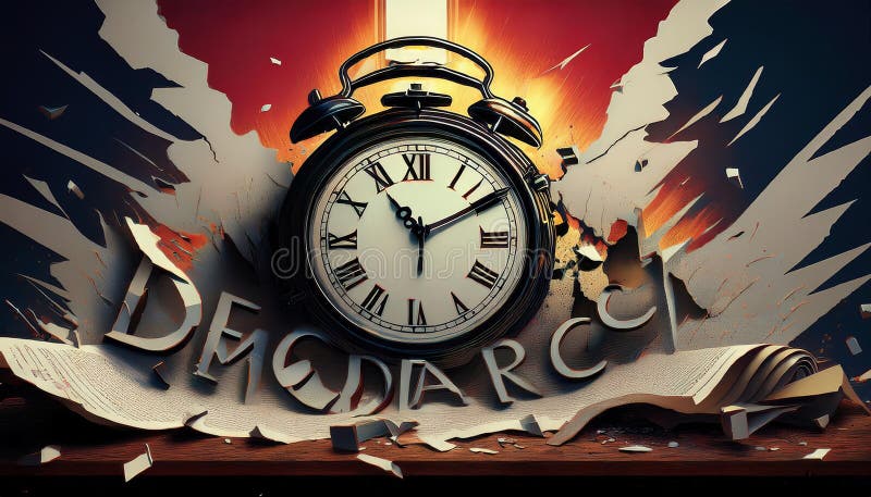 An Artistic Representation of a Clock Bursting through a Book with ...