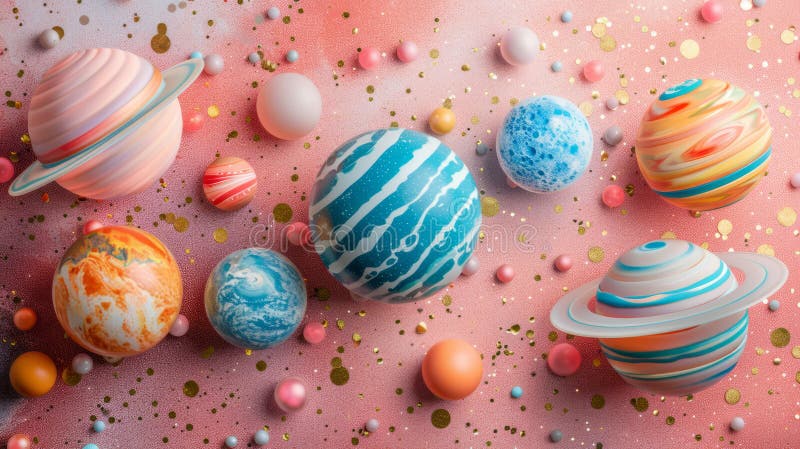 Artistic Representation of Colorful Planets and Moons in Outer Space ...