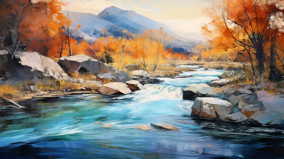 Artistic Representation of Computer Science in a Vibrant River Painting ...