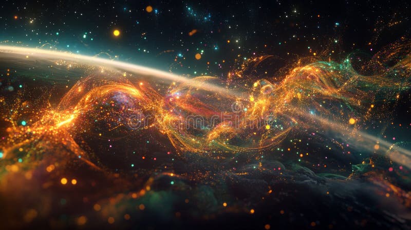 Artistic Representation of Cosmic Particles Interacting with a Dark ...