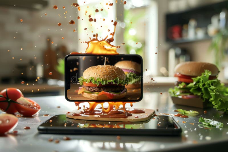 Artistic Representation of a Delicious Burger Splashing from a ...