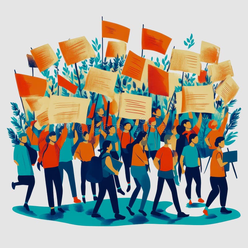 Artistic Representation of Diverse Group of People Protesting with ...