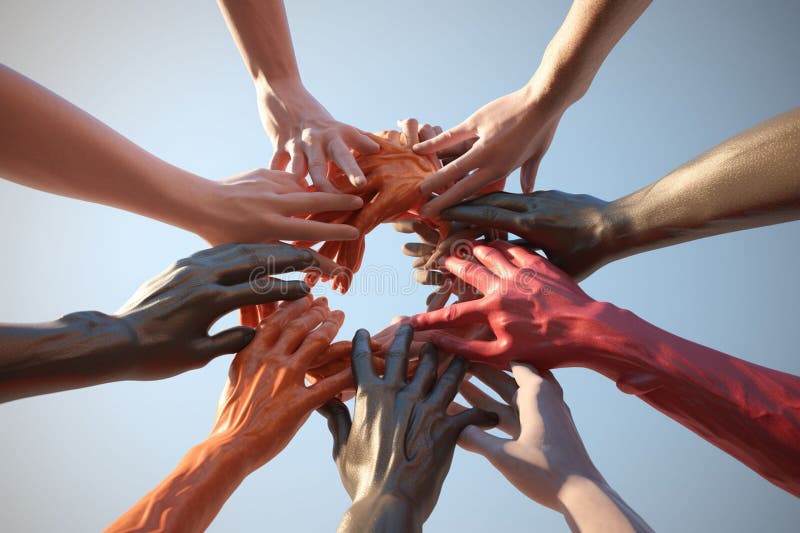 Artistic Representation of Diverse Hands Joining Stock Illustration ...