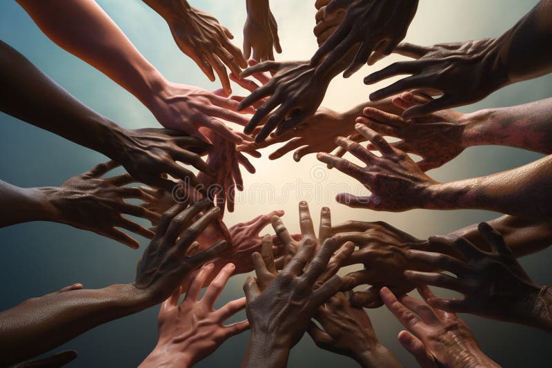 Artistic Representation of Diverse Hands Joining Stock Illustration ...