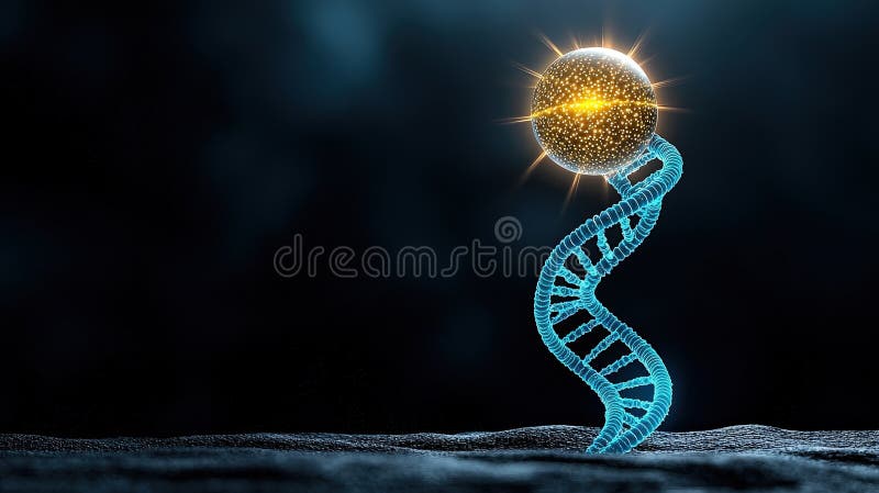 Artistic Representation of DNA Helix with Glowing Sphere on Dark Background for Science Concept ...