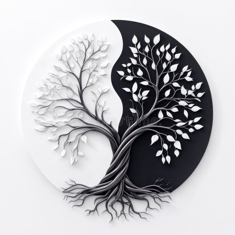 Artistic Representation of a Dual-themed Tree Illustrating Balance ...