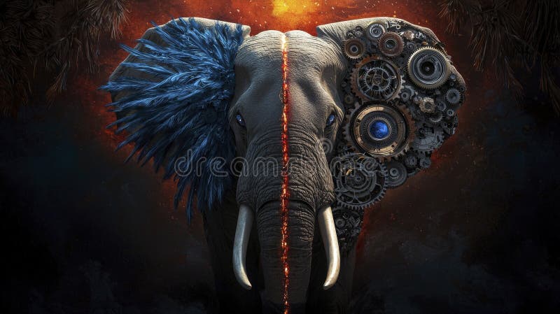 Artistic Representation a Dynamic Surreal Contrast of Elephants ...