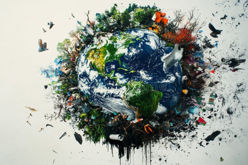 Artistic Representation of Earth with Nature and Pollution Contrast ...