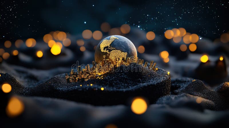 An Artistic Representation of Earth Surrounded by Glowing City Lights ...
