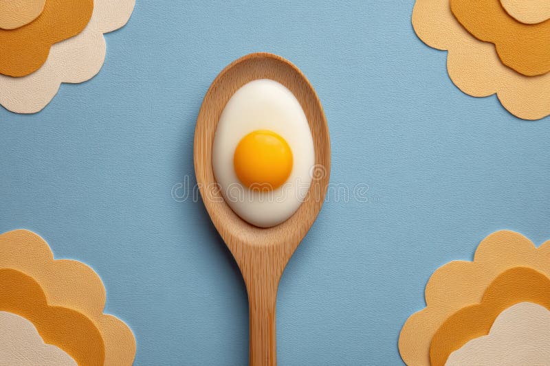 Artistic Representation of an Egg Resting on a Wooden Spoon Against a ...