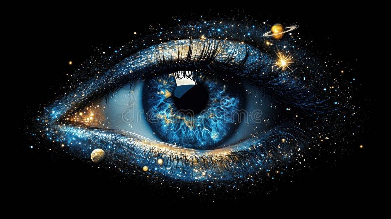 Eye with Galaxy and Planets in Iris. Stock Illustration - Illustration ...