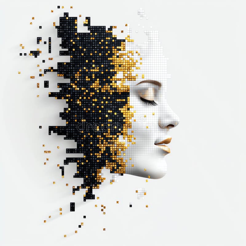An Artistic Representation of a Face Dissolving into Pixels Symbolizing ...