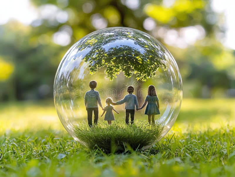 An Artistic Representation of a Family Inside a Bubble, Symbolizing ...