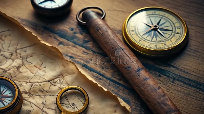 A Vintage Compass and Key on an Old Map Create a Sense of Adventure ...