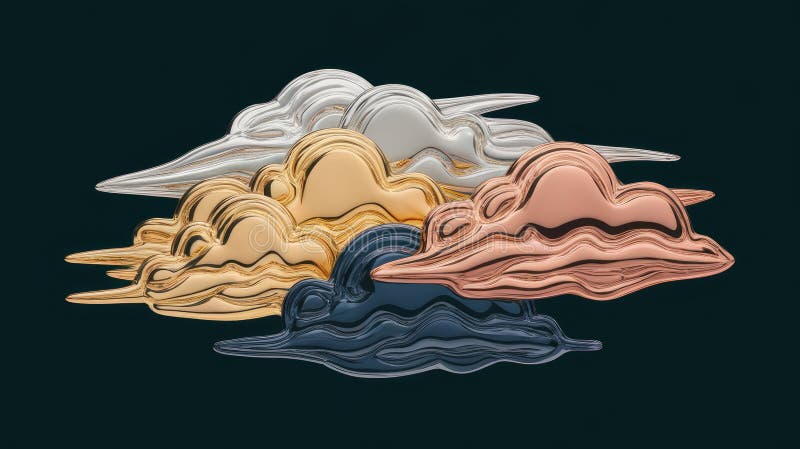 A Collection of Stylized Clouds in Metallic Colors, Including Gold ...