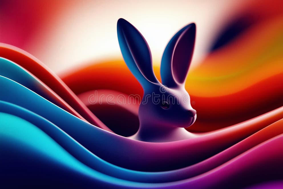 A Whimsical Purple Rabbit Amidst Colorful Flowing Waves of Vibrant Hues ...