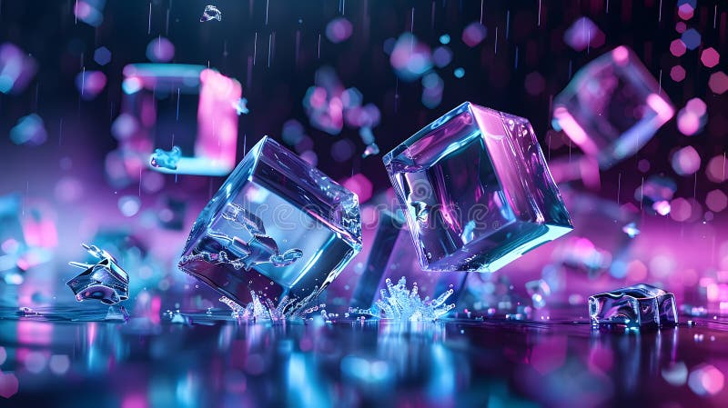 Floating Ice Cubes with Neon Lighting in Abstract Background Stock ...