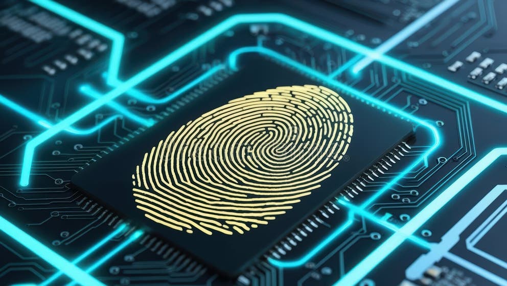 Artistic Representation of a Fingerprint on a Computer Chip Symbolizing ...