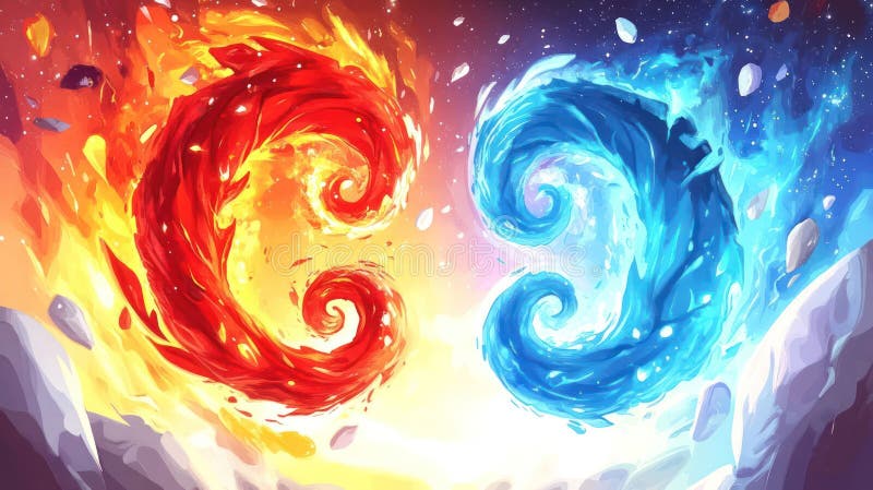 An Artistic Representation of Fire and Ice Swirling Together in a ...