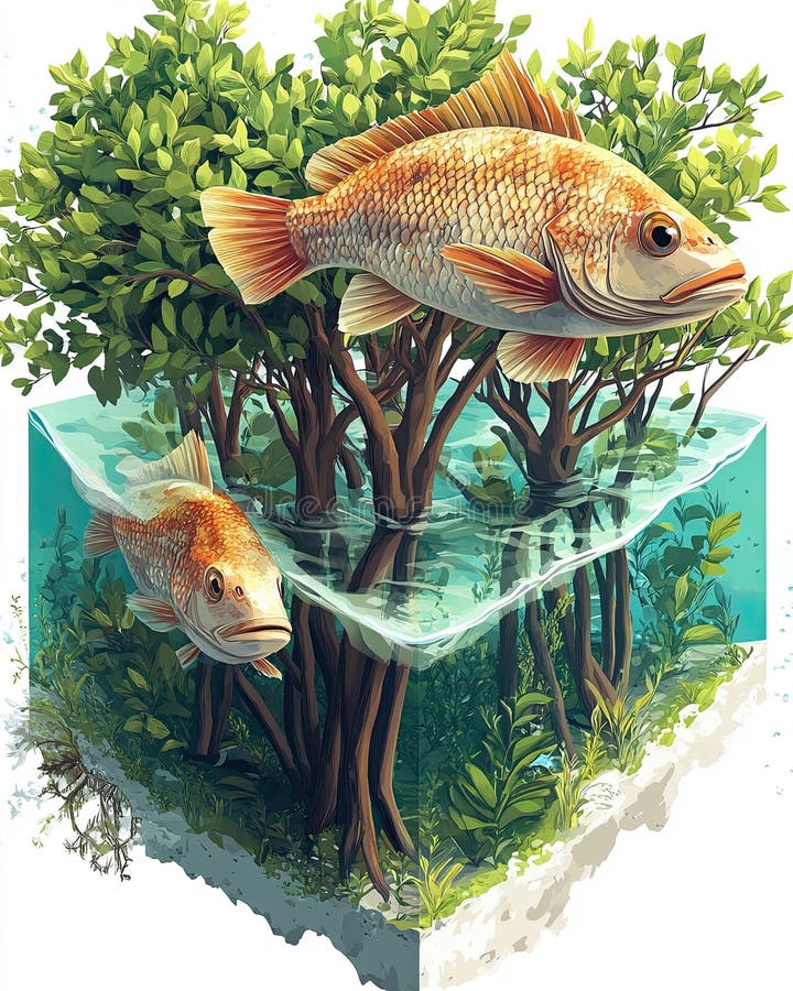 An Artistic Representation of Fish Swimming among Trees in a Unique ...