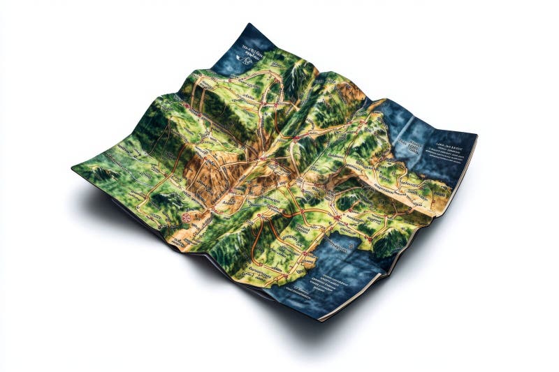 An Artistic Representation of a Folded Map Displaying a Vibrant ...