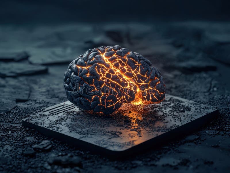 An Artistic Representation of a Glowing Brain on a Textured Surface ...