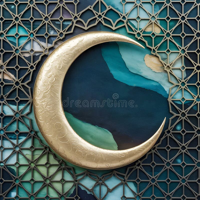 An Artistic Representation in a Golden Crescent Moon Stock Illustration ...