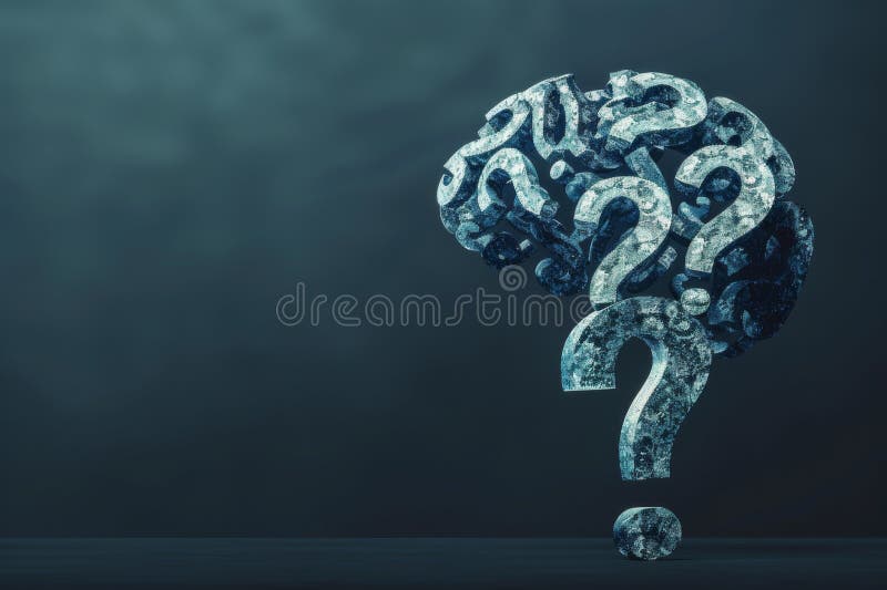 Artistic Representation of a Human Brain Composed of Metallic Question ...