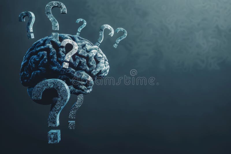 Artistic Representation of a Human Brain Composed of Metallic Question ...