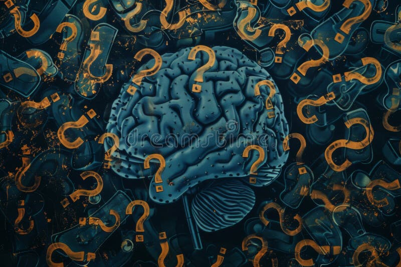 Artistic Representation of a Human Brain Composed of Metallic Question ...