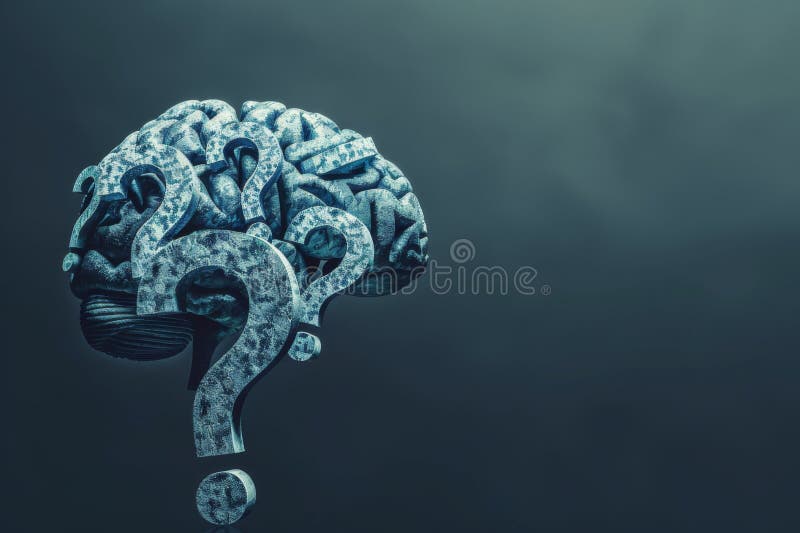 Artistic Representation of a Human Brain Composed of Metallic Question ...