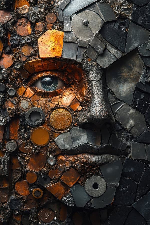 Artistic Representation of a Human Face Created from Recycled Materials ...