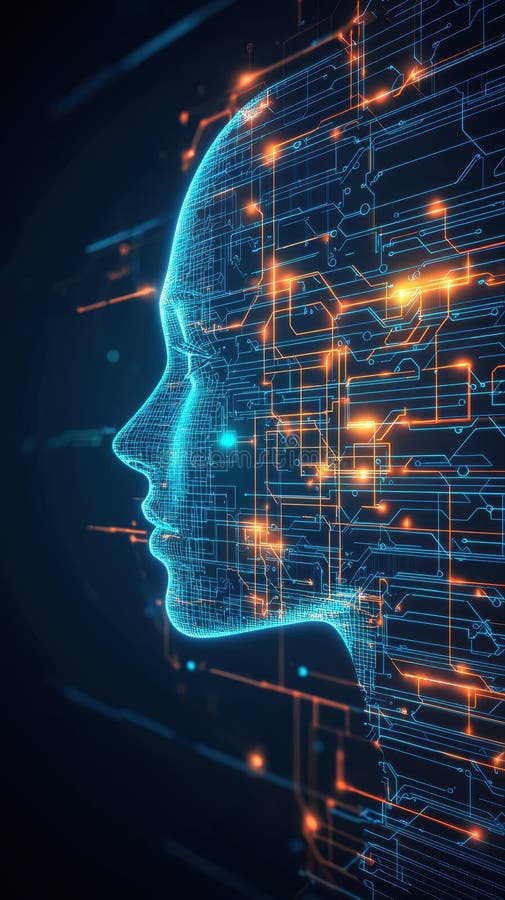 Artistic Representation of a Human Head with Complex Circuitry ...