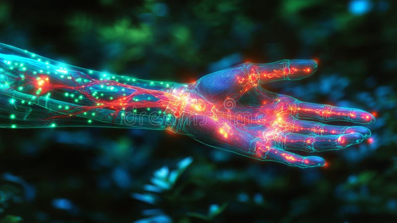 Artistic Representation of an Illuminated Human Arm Displaying Bones ...