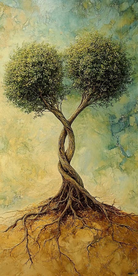 Artistic Representation of Intertwined Trees with Green Foliage Stock ...